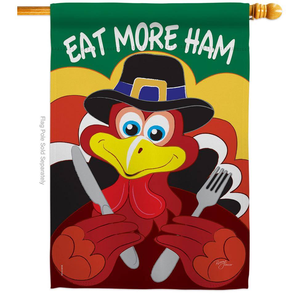 Breeze Decor 28 in. x 40 in. Eat More Ham Fall House Flag Double-Sided ...