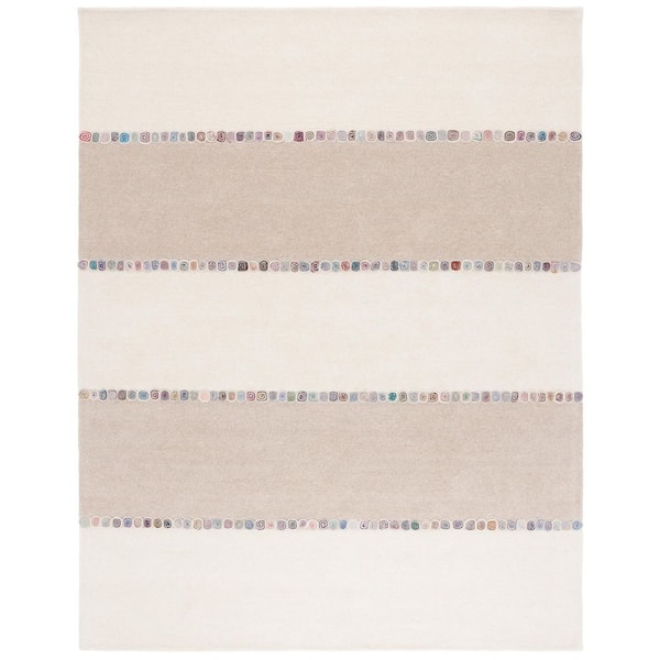 SAFAVIEH Fifth Avenue 8 ft. x 10 ft. Ivory/Beige Solid Striped Swirl ...