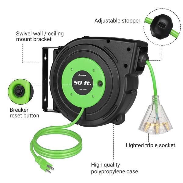 Extension Cord 50 Ft DEWENWILS 60FT Retractable Extension Cord Reel ...