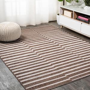 JONATHAN Y Sukie Modern Offset Stripe Brown/Beige 3 ft. x 5 ft. Indoor ...
