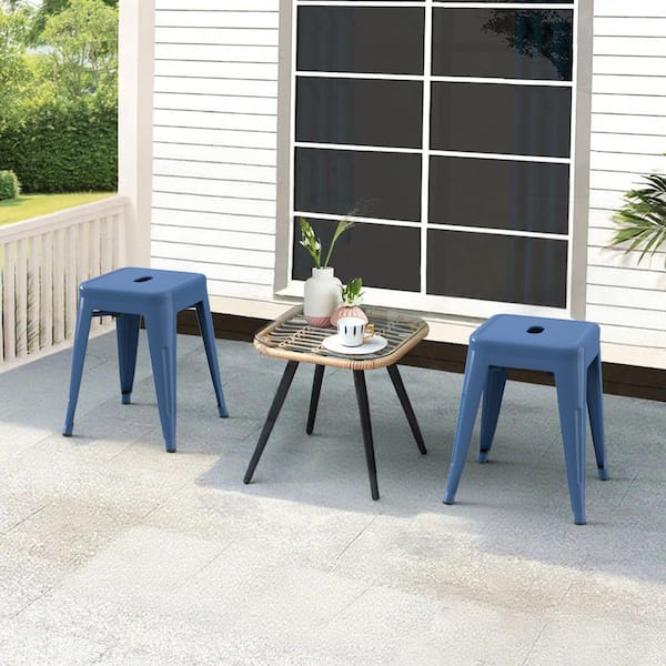 MFD LIVING Industrial 18in. H Deep Blue Backless Stackable Metal Frame ...