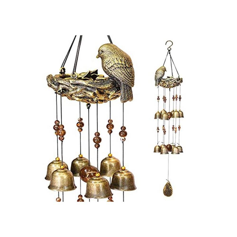 Justincity 25 in. Bronze Bird Nest Wind Chimes with 12 Wind Bells ...