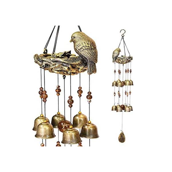 Justincity 25 in. Bronze Bird Nest Wind Chimes with 12 Wind Bells ...