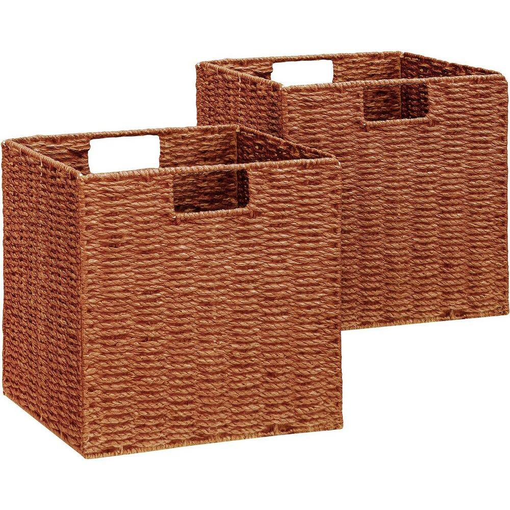 Orange 11 in. x 11 in. Paper Decorative Basket Set of 2 with Built-in ...