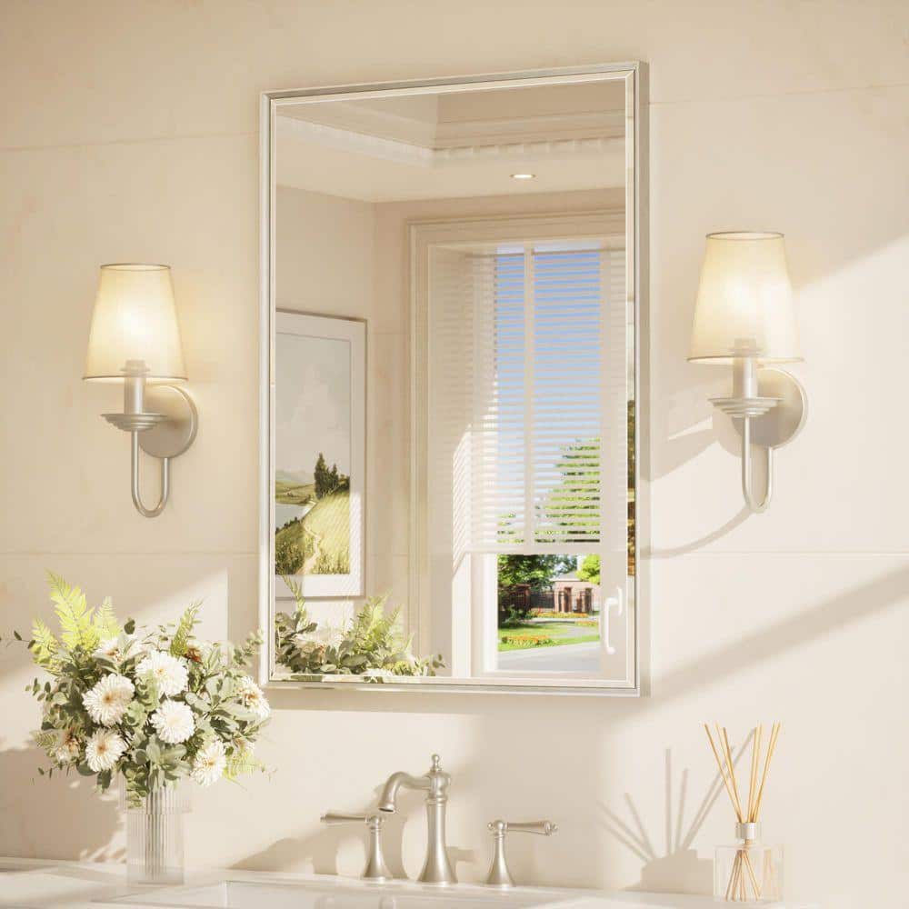 KeonJinn 24 in. W x 36 in. H Framed Brushed Nickel Mirrors for Bathroom ...