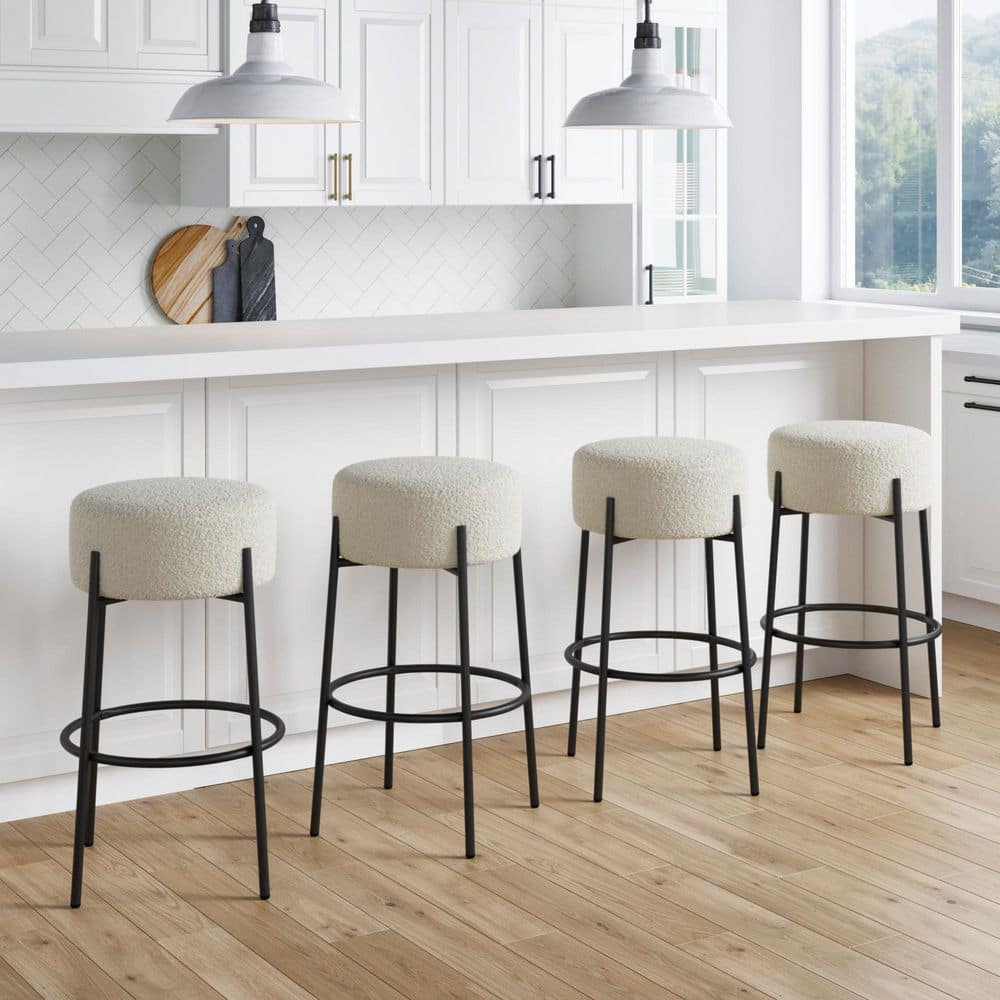 Nathan James Isaac 29 in. Modern Backless Bar Stool with Padded Boucle ...