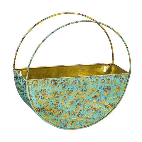 Evergreen 12 in. Verdigris Metal Wall Planter, Large 47M2396 - The Home ...