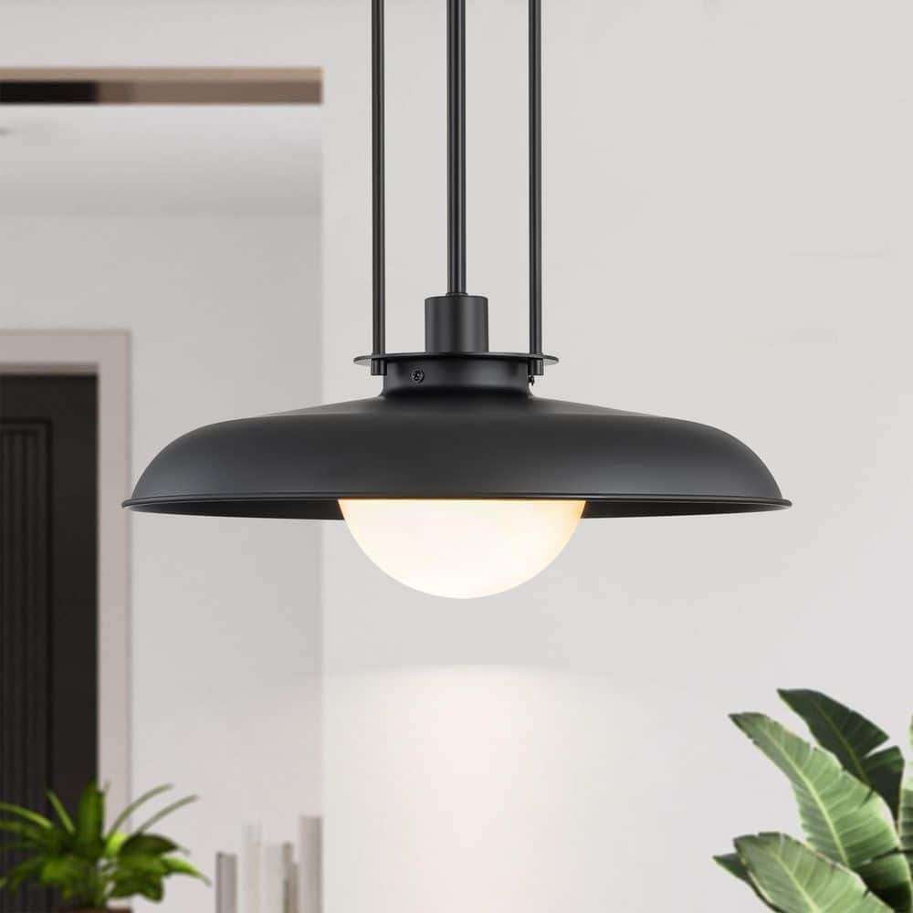 RRTYO Gimora 1-Light Modern Black Shaded Pendant Light with Frosted ...