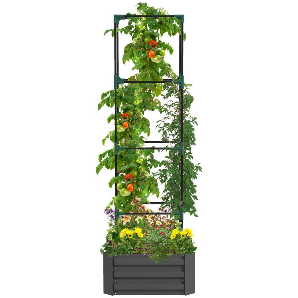 ToolCat 73 .5 in. x 24 in. Outdoor Planter Box with Trellis Galvanized ...