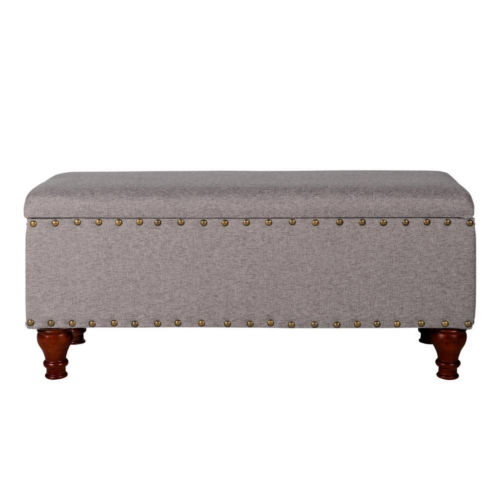 Homepop Large Rectangle Gray Bench with Storage and Nail Head Trim 18 ...