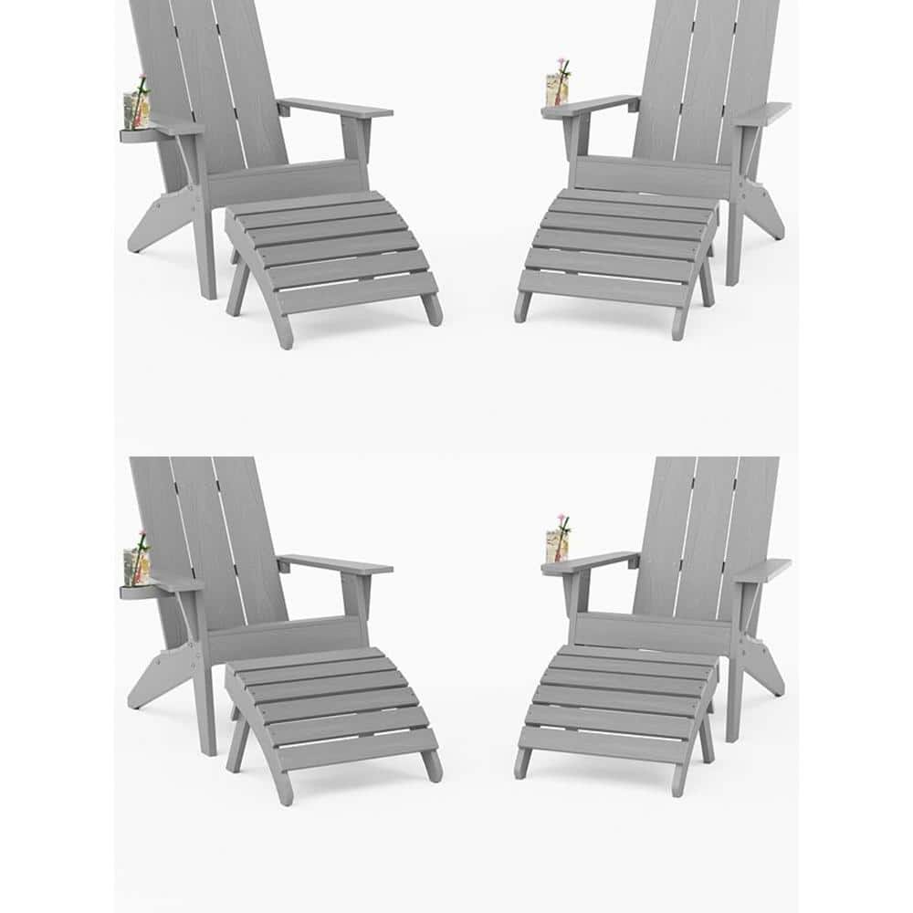 Mximu 8-Piece Oversize Modern Grey Plastic Outdoor Patio Adirondack Chair with Folding Ottoman ...