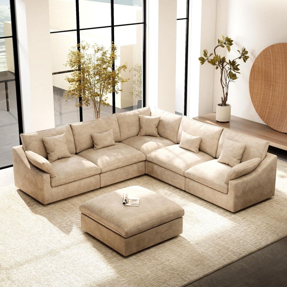 Magic Home Oversized 119 in. Flared Arm Down Filled Plush Linen Modular ...