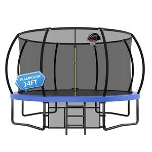 SUNRINX 14 ft. Blue Round Trampoline with Safety Enclosure Net and ...