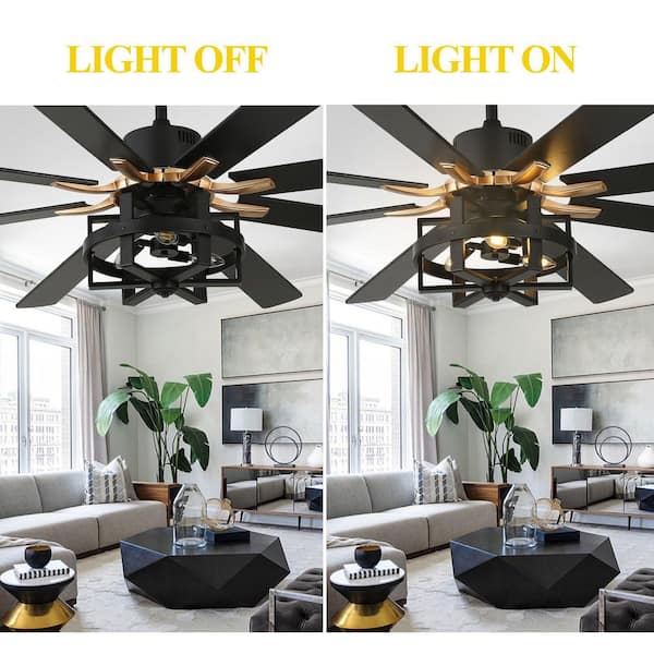 Oaks Aura Aria 65 in. Indoor Matte Black Industrial Caged Ceiling Fan ...