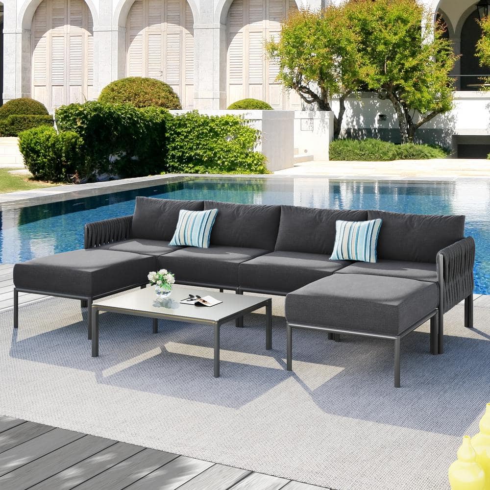 FORCLOVER 6-Pieces Aluminum Conversation Set with 6-in Extra Thick Gray ...