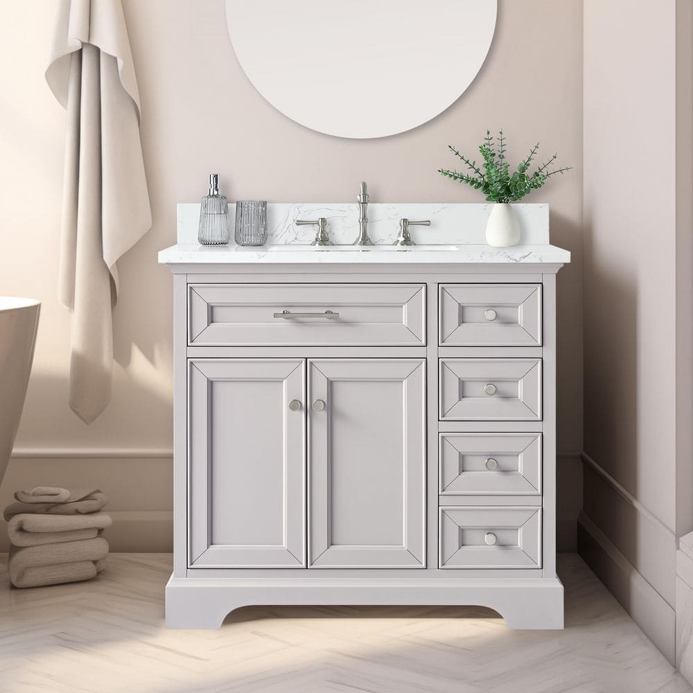 SUDIO Thompson 36 in. W x 22 in. D Bath Vanity in Taupe with Engineered ...