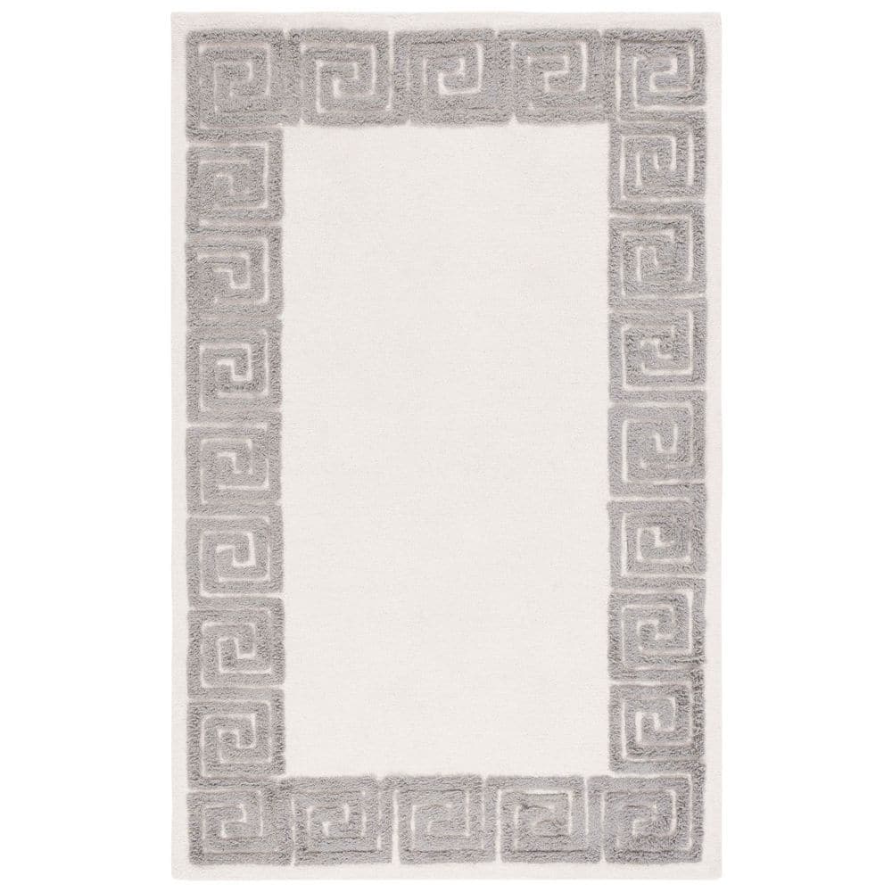SAFAVIEH Metro 8 ft. x 10 ft. Ivory/Gray Meander Border Area Rug ...