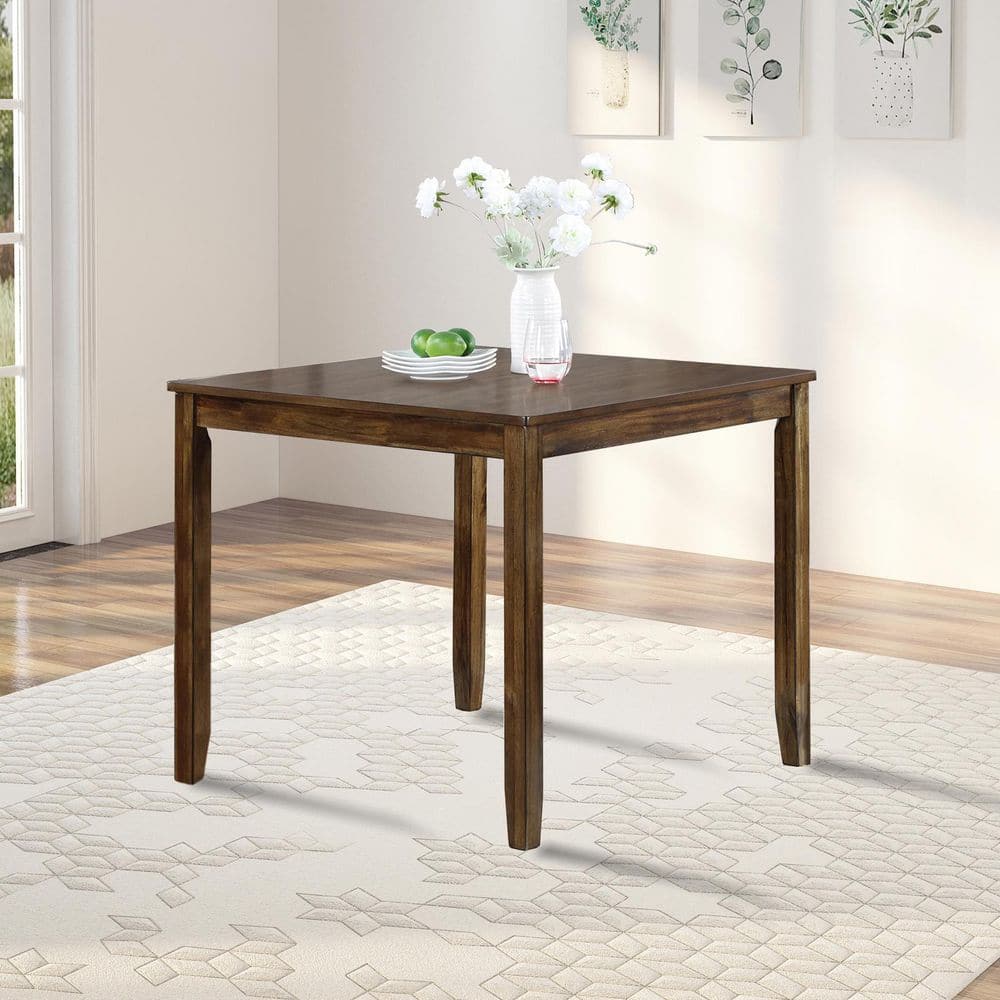 Clihome Walnut Wood Top Brown 34.5 in. x 34.5 in. x 30 in. 4 Legs ...