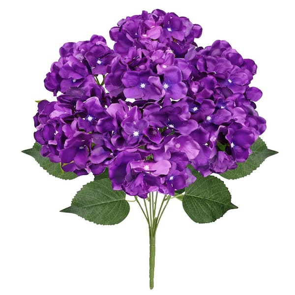 LIVING LUXURY 20 in. Deluxe Lavender Purple Artificial Hydrangea Flower ...