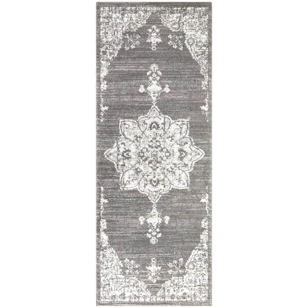 StyleWell Aurora Gray 2 ft. 7 in. x 7 ft. Medallion Runner Area Rug 3123282 - The Home Depot