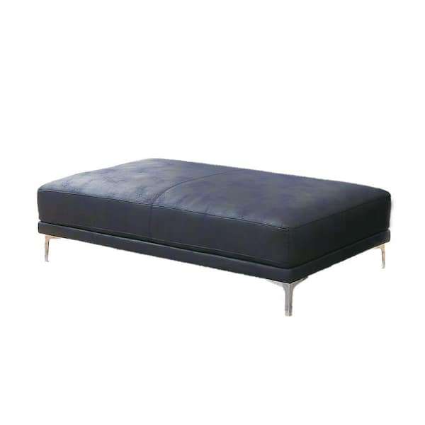 Benjara Blue Leather Rectangle Accent Medium Ottoman BM231973 - The ...