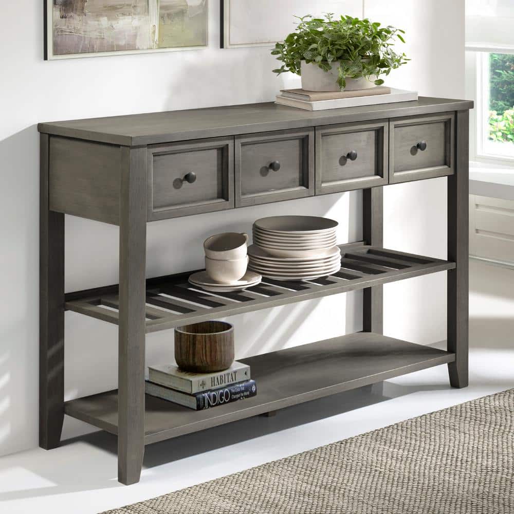 Welwick Designs 48 in. Solid Wood Grey 2-Drawer Buffet HD8392