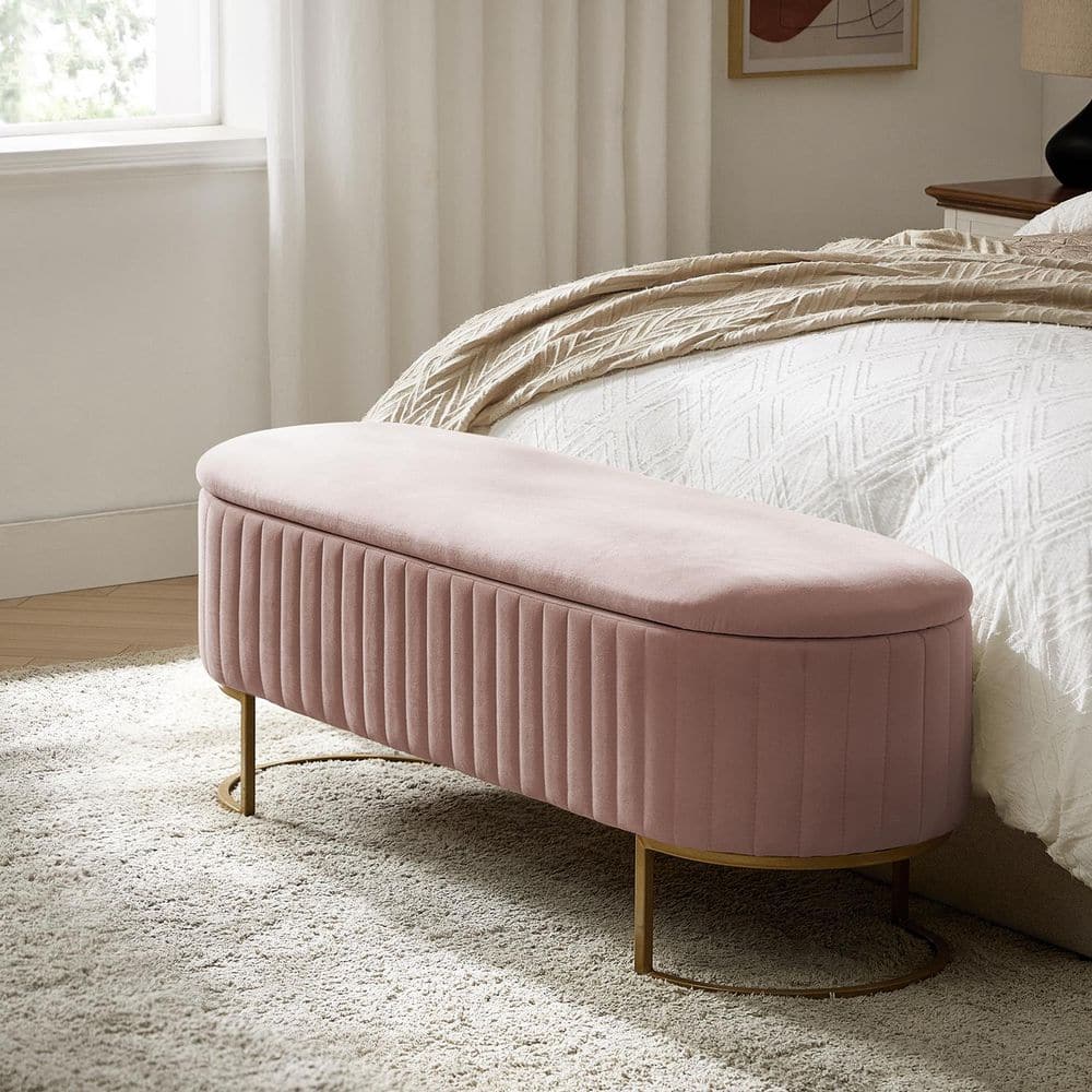 JAYDEN CREATION Drotar Pink Modern Storage Bench with Metal Base 50.5 ...