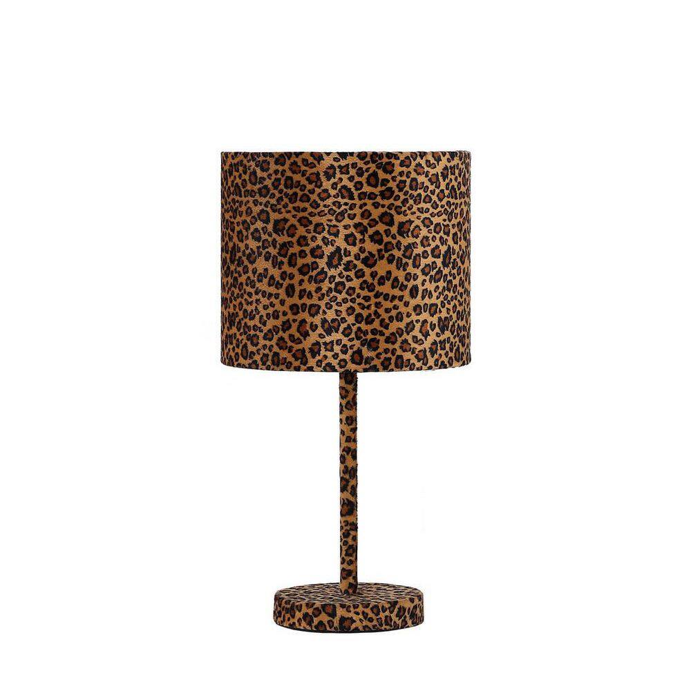 19.25 in. Multicolor Faux Suede Leopard Print Metal Table Lamp DJYC ...