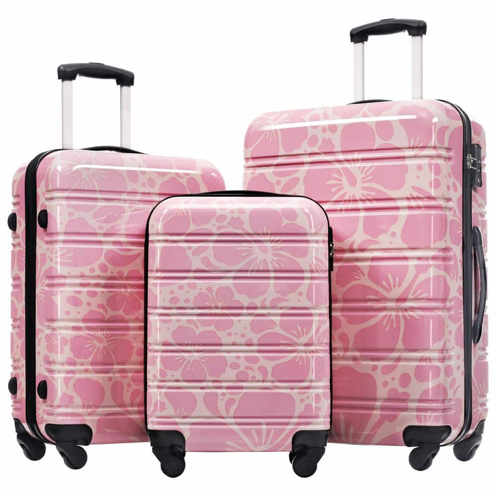 Merax 3 Bags 3-Piece Pink ABS+PC Hardshell Spinner Luggage Set with TSA ...