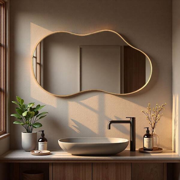 Spigel 20 in W x 36 in. H Abstract Wavy Irregular Aluminum Alloy Gold Framed Mirror Wall Mirror ...