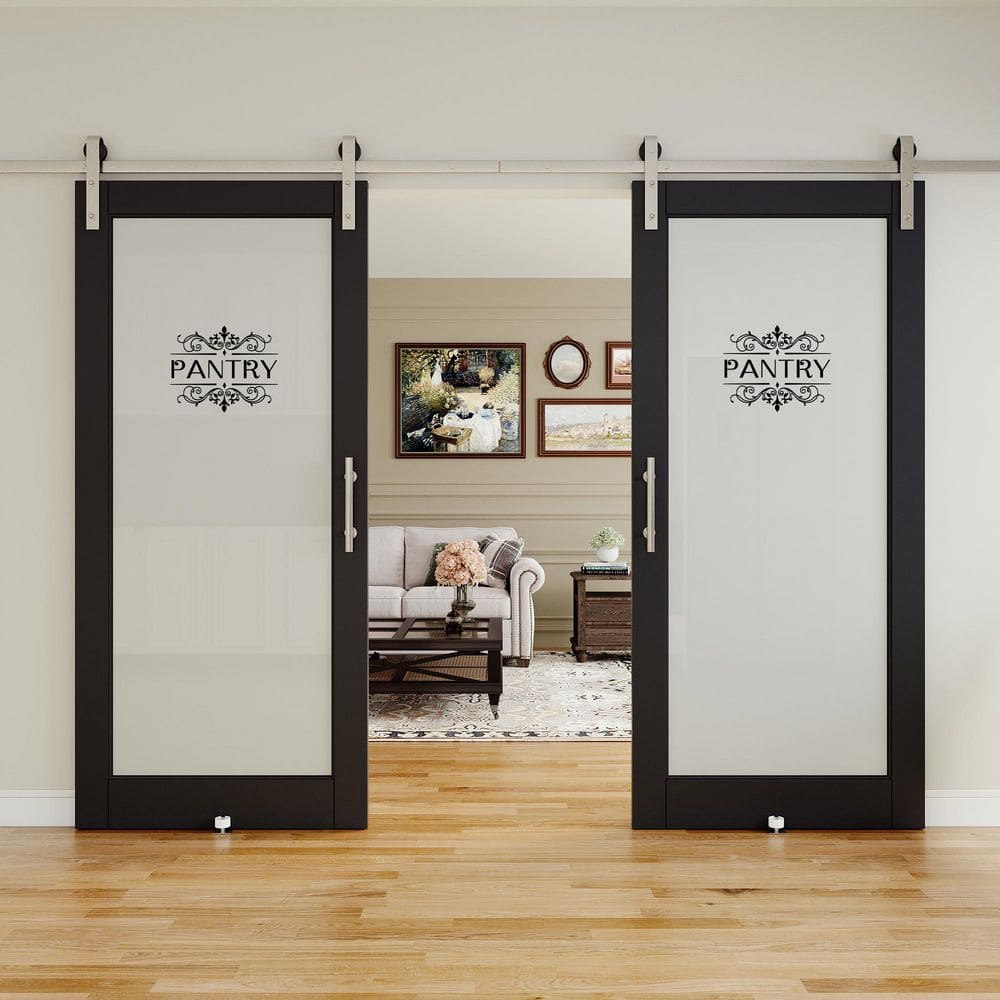 ARK DESIGN 72 in. x 80 in. 1 Lite Tempered Frosted Glass Black MDF ...