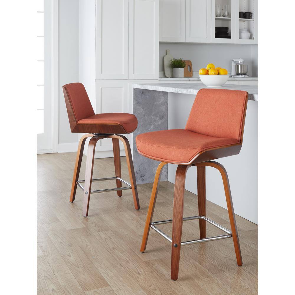 LumiSource Corazza 25 in. Orange Fabric, Walnut Wood and Chrome Metal ...