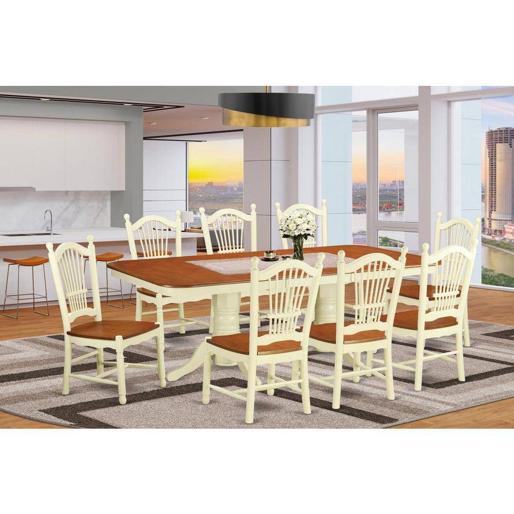 East West Furniture 9-Piece Rectangle Buttermilk & Cherry Finish Solid ...