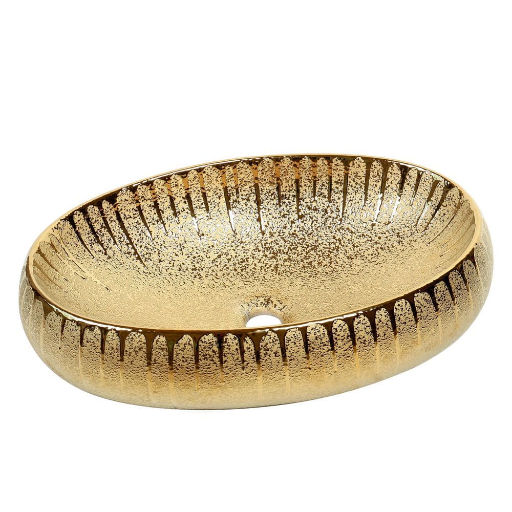FINE FIXTURES 23 in. x 15 in. Modern Oval Vessel Bathroom Sink in Gold ...