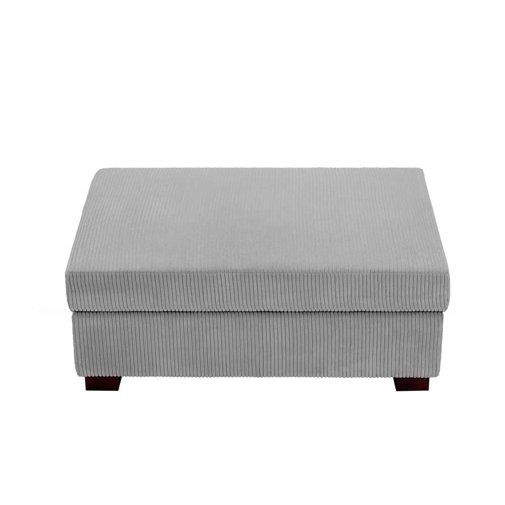 Uixe 41.5 in. Light Gray Corduroy Fabric Rectangle Ottoman with Wood ...