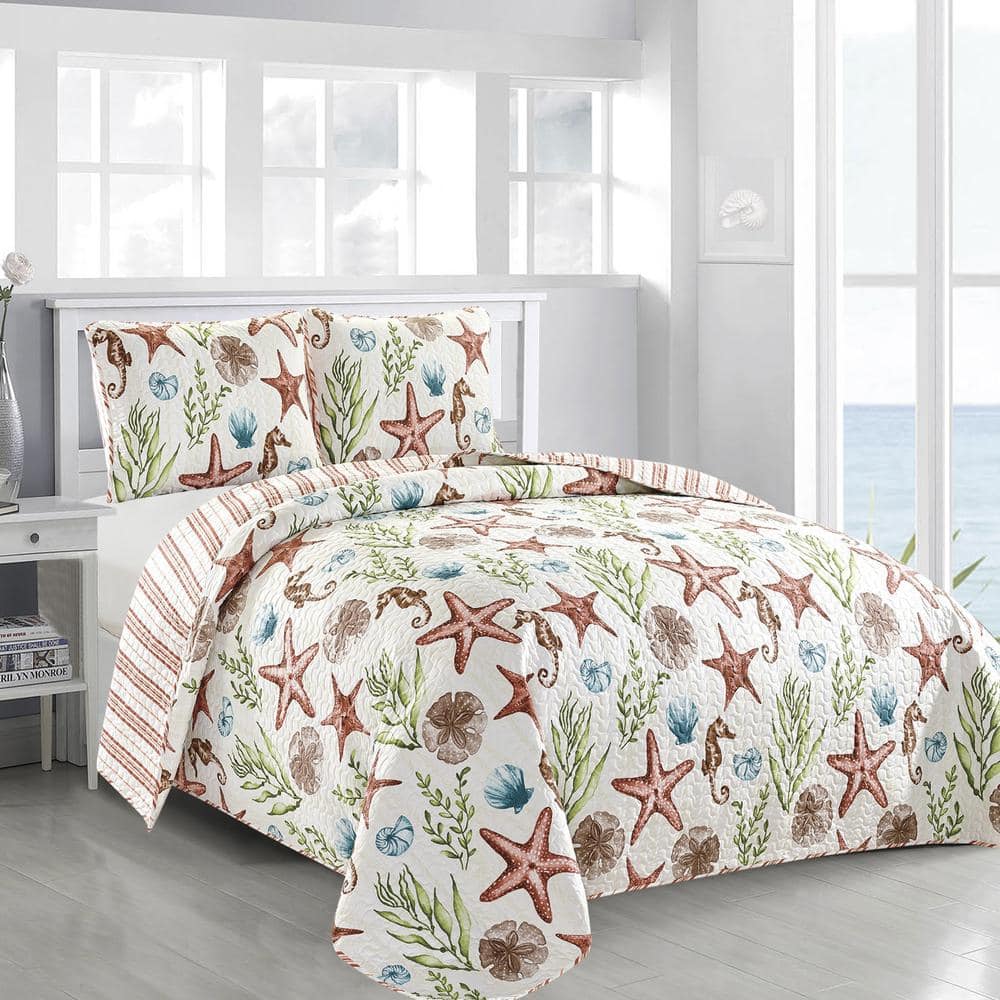 FRESHFOLDS Multi-Colored Printed Full/Queen Microfiber 3-Piece Quilt ...