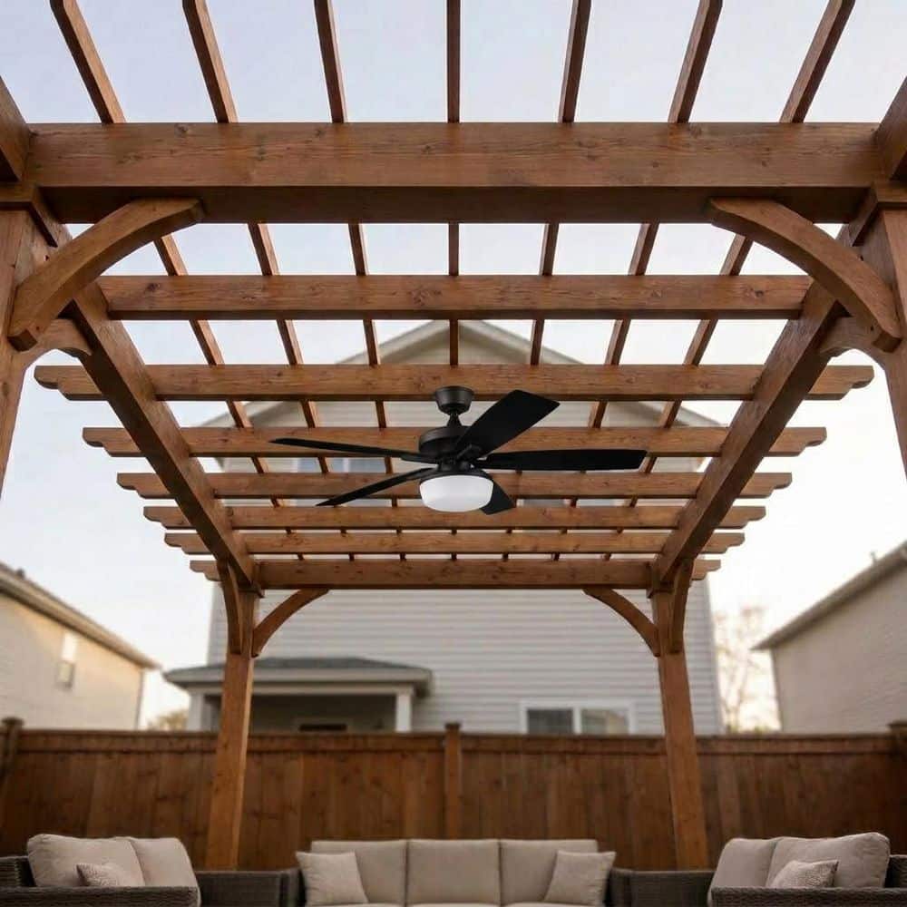 Hampton Bay Gazebo IV 52 in. Indoor/Outdoor Matte Black Downrod Mount ...