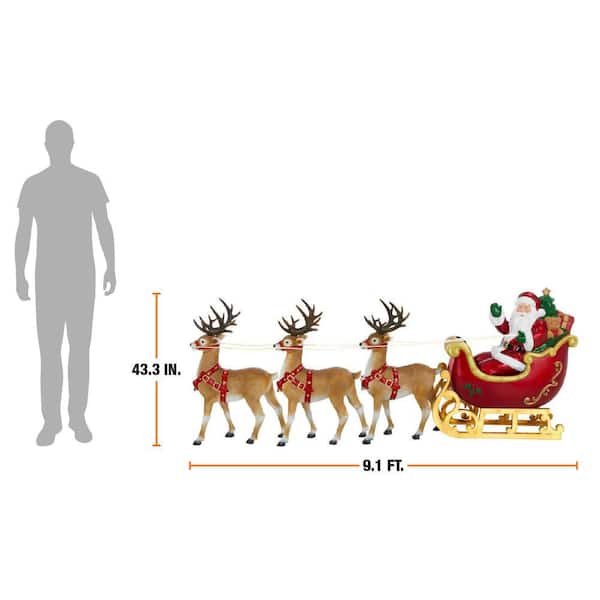 Home Accents Holiday 9 ft. Giant-Sized LED Santa's Sleigh with Reindeer ...