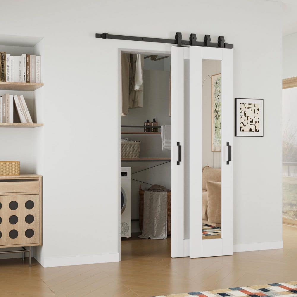 EH PUERTA 28 in. x 80 in. (Double 18 in.) 1-Lite Mirrored Glass White ...