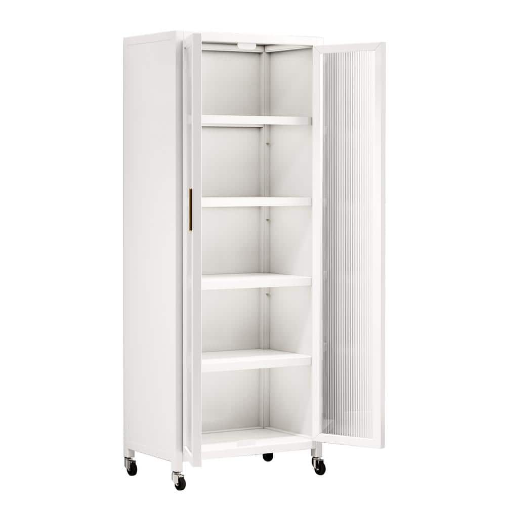 GQB 5-Tier Double Open Door Kitchen Pantry Organizers Cabinet in White ...