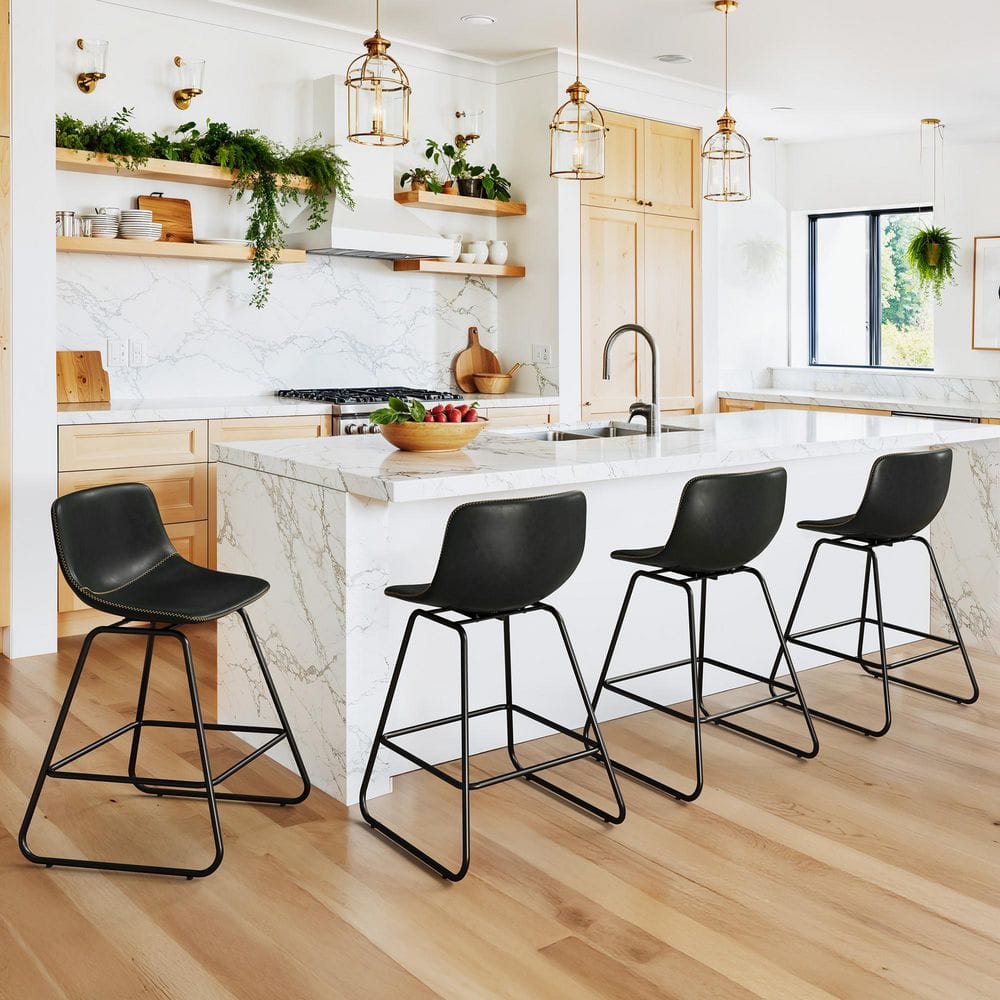 OrangeOne 34.5 in. Black Color Swivel Faux Leather Seat Bar Stool ...