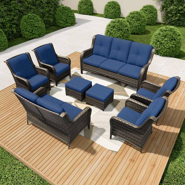 MeetLeisure 8-Piece Wicker Patio Conversation Set Yard Garden Porch ...