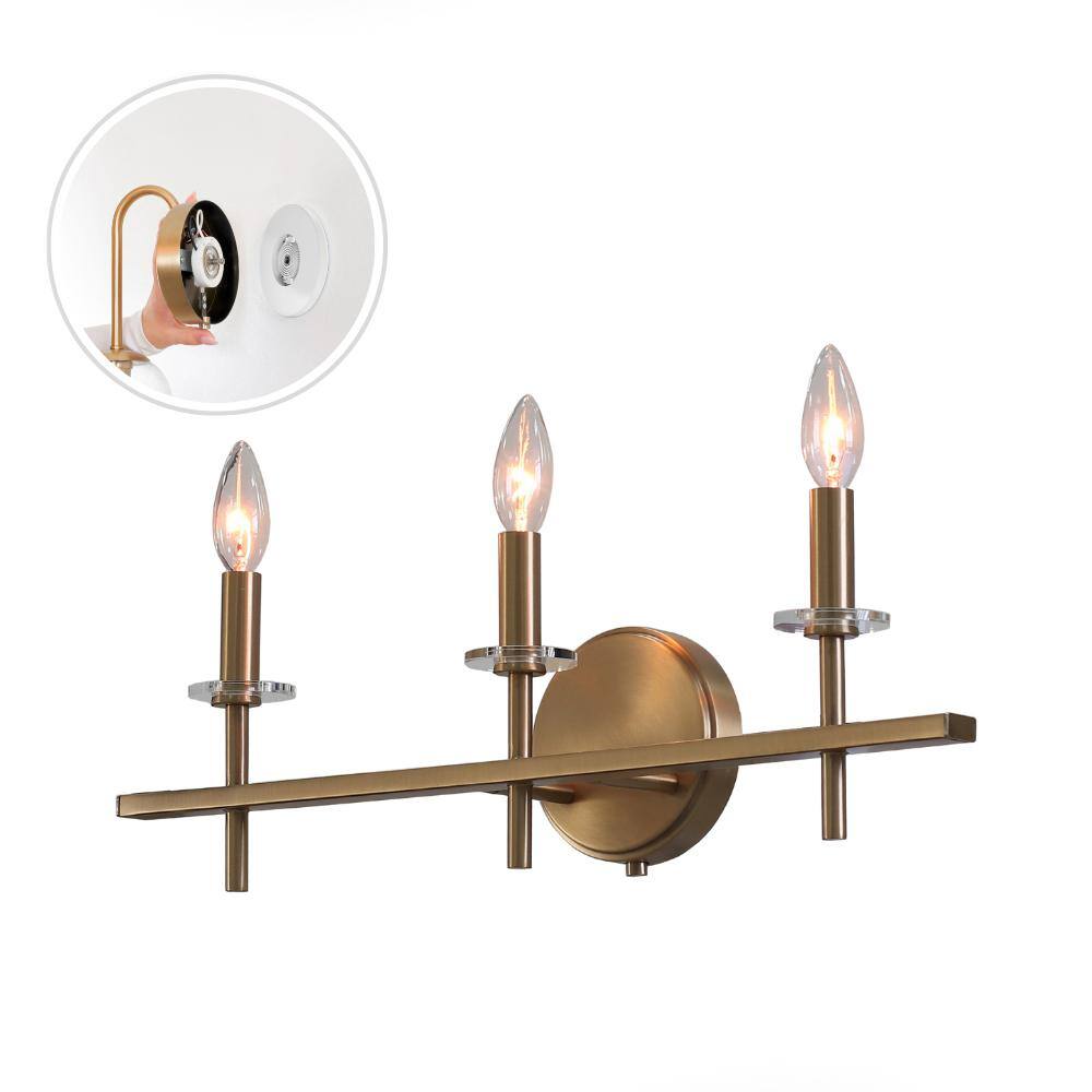LumLight Sapello 22 in. Plug and Play 3-Light Lacquered Brass Vanity ...