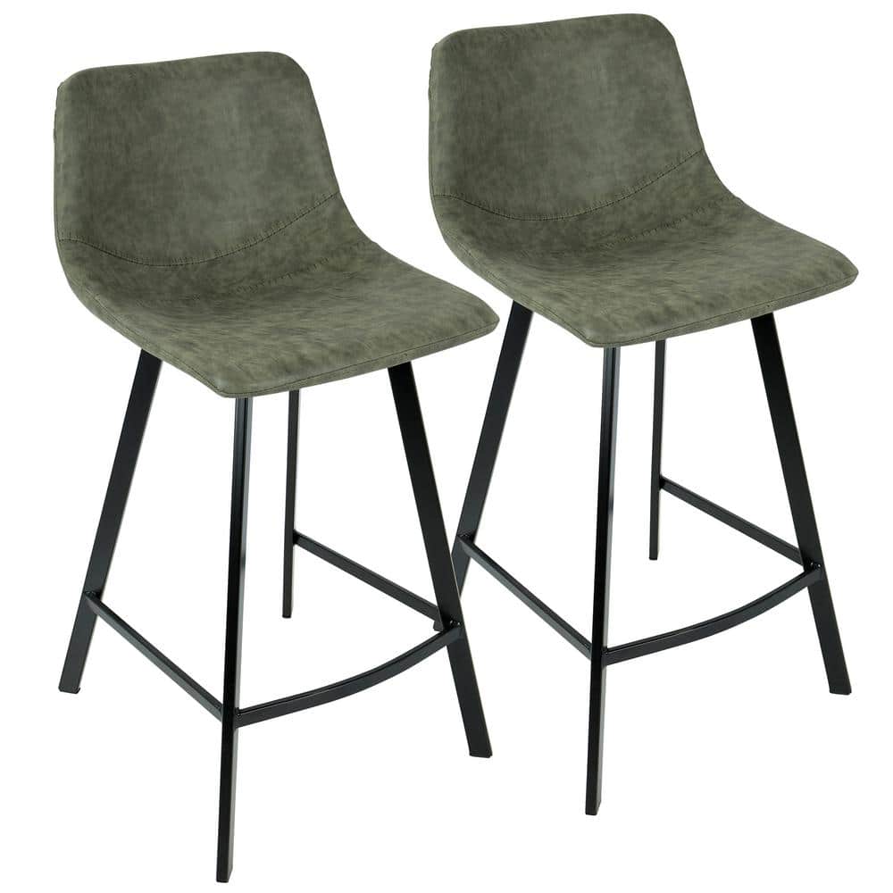 Lumisource Outlaw Industrial Green Counter Stool Faux Suede (Set of 2 ...