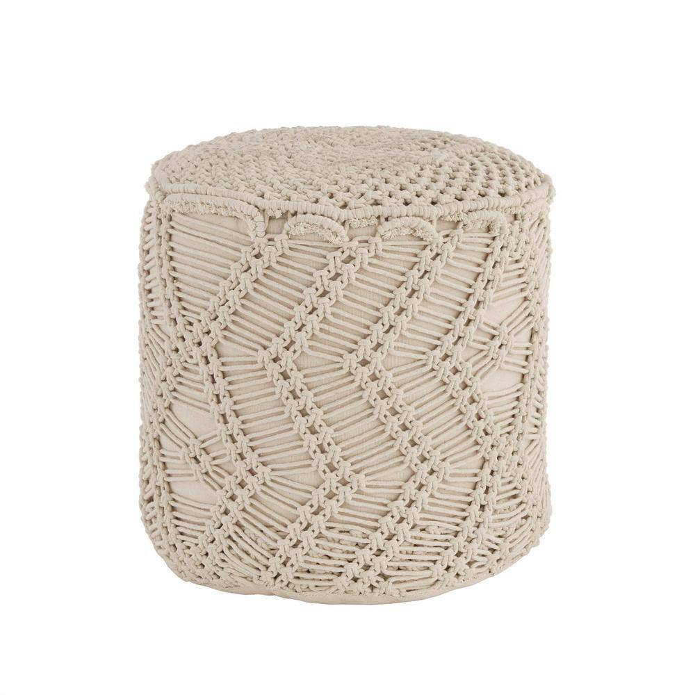 MH LONDON Cream Round Macrame Floor Pouf Ottoman (16 in.) MH-1838 - The ...