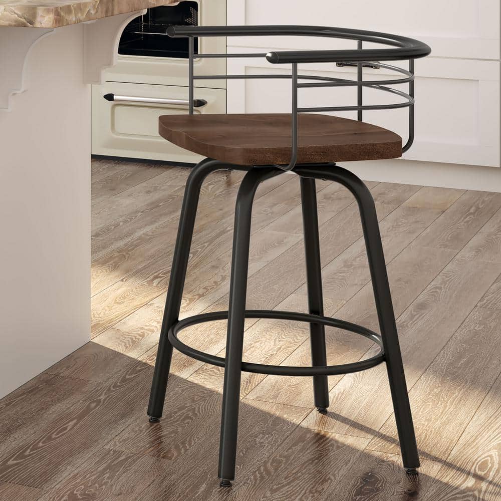 Amisco Brisk 26 in. Brown Wood / Gun Metal Swivel Counter Stool 41293 ...