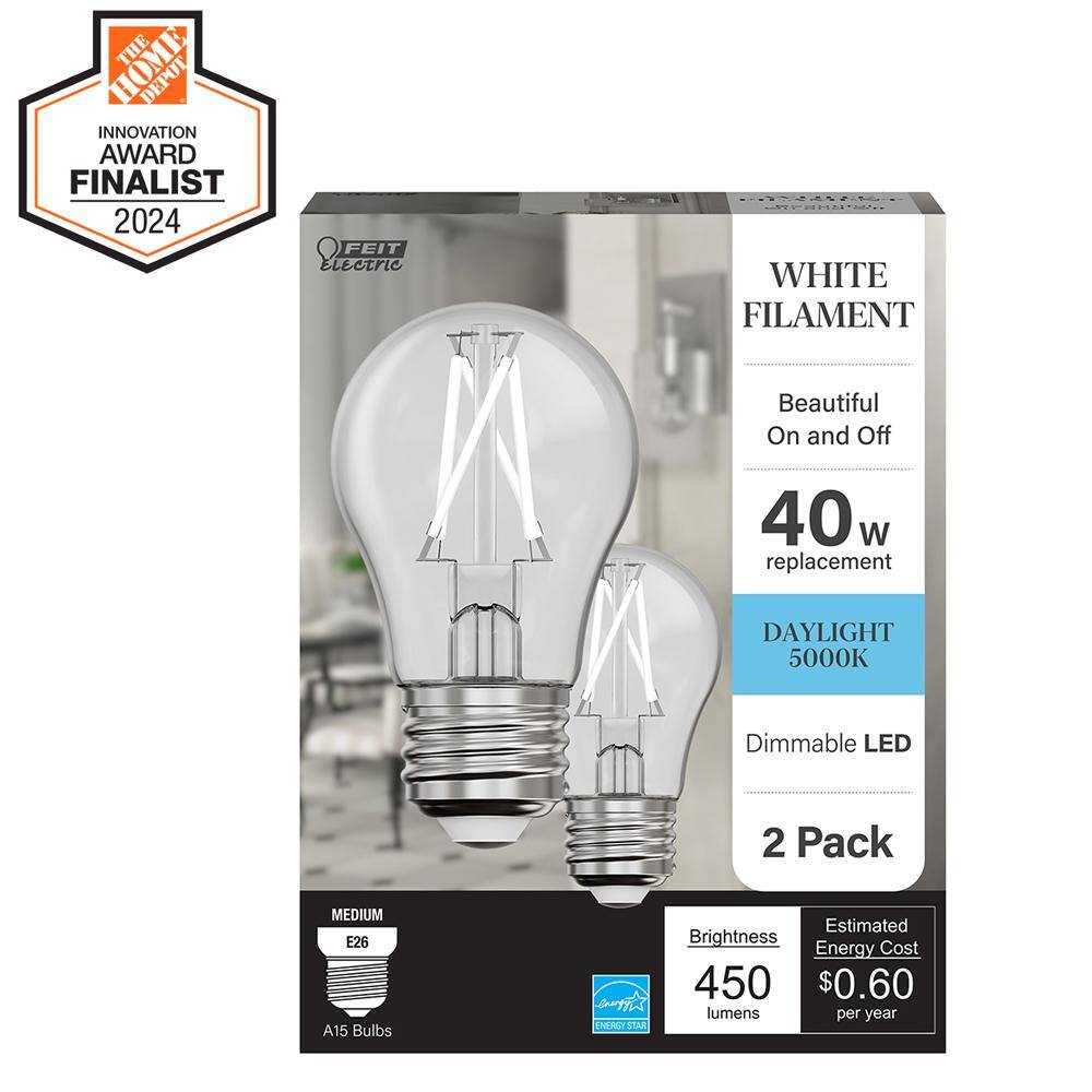 Feit Electric 40-Watt Equivalent A15 Dimmable White Filament CEC Clear ...