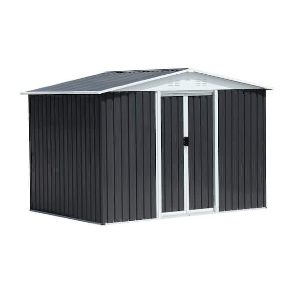 Sudzendf Metal Outdoor Storage Shed, 8 ft. W x 6 ft. D Gray Galvanized ...