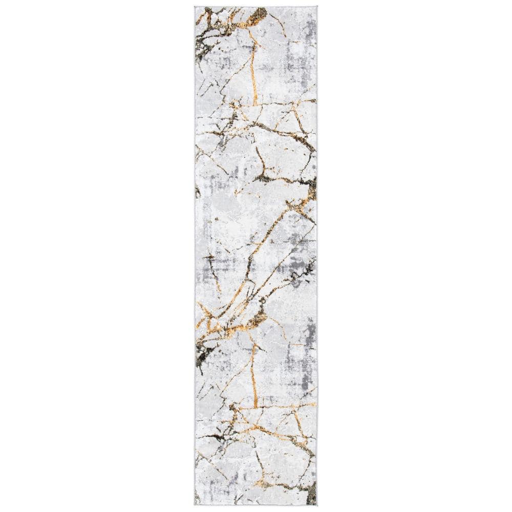 SAFAVIEH Amelia Gray/Gold 2 ft. x 6 ft. Abstract Distressed Runner Rug ...