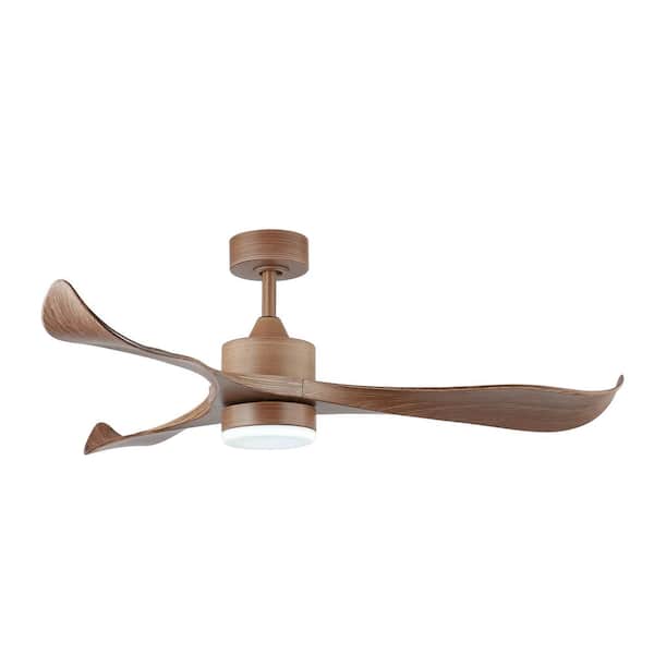 WINGBO 52 in. Modern Ceiling Fan with Lights and Remote Natural Walnut ...